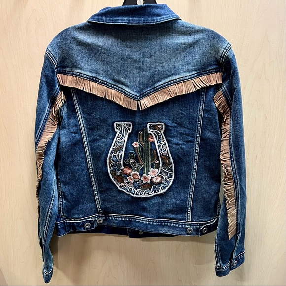 boutique | Jackets & Coats | Denim Jean Jacket Horseshoe Fringe Sparkle ...